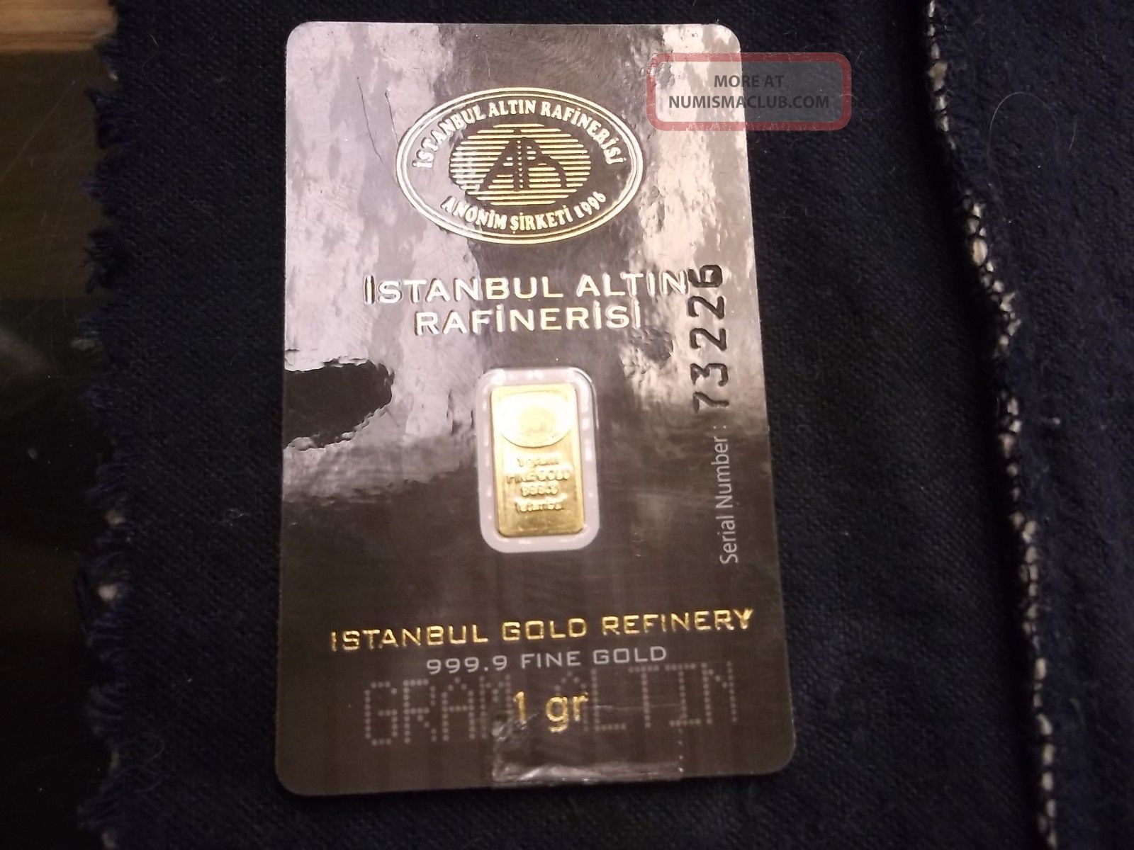 1 Gram Istanbul Gold Refinery Bar. 9999 Fine (in Assay) Pure