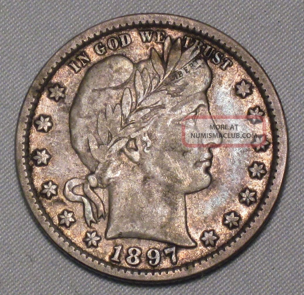 Barber Quarter 1897 Very Fine + Old Us Silver Coin Ede13 - 14