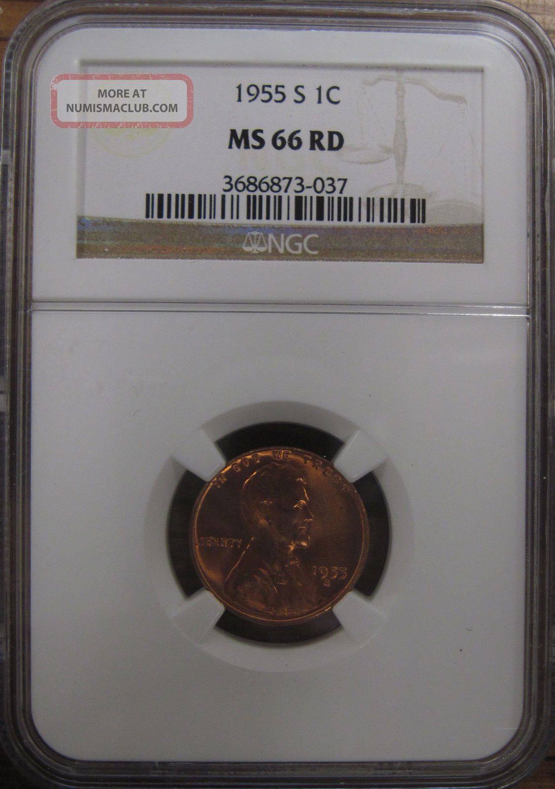 1955 - S U. S. Lincoln Cent Wheat Penny Ngc Graded Ms66 Red Red Gem Coin