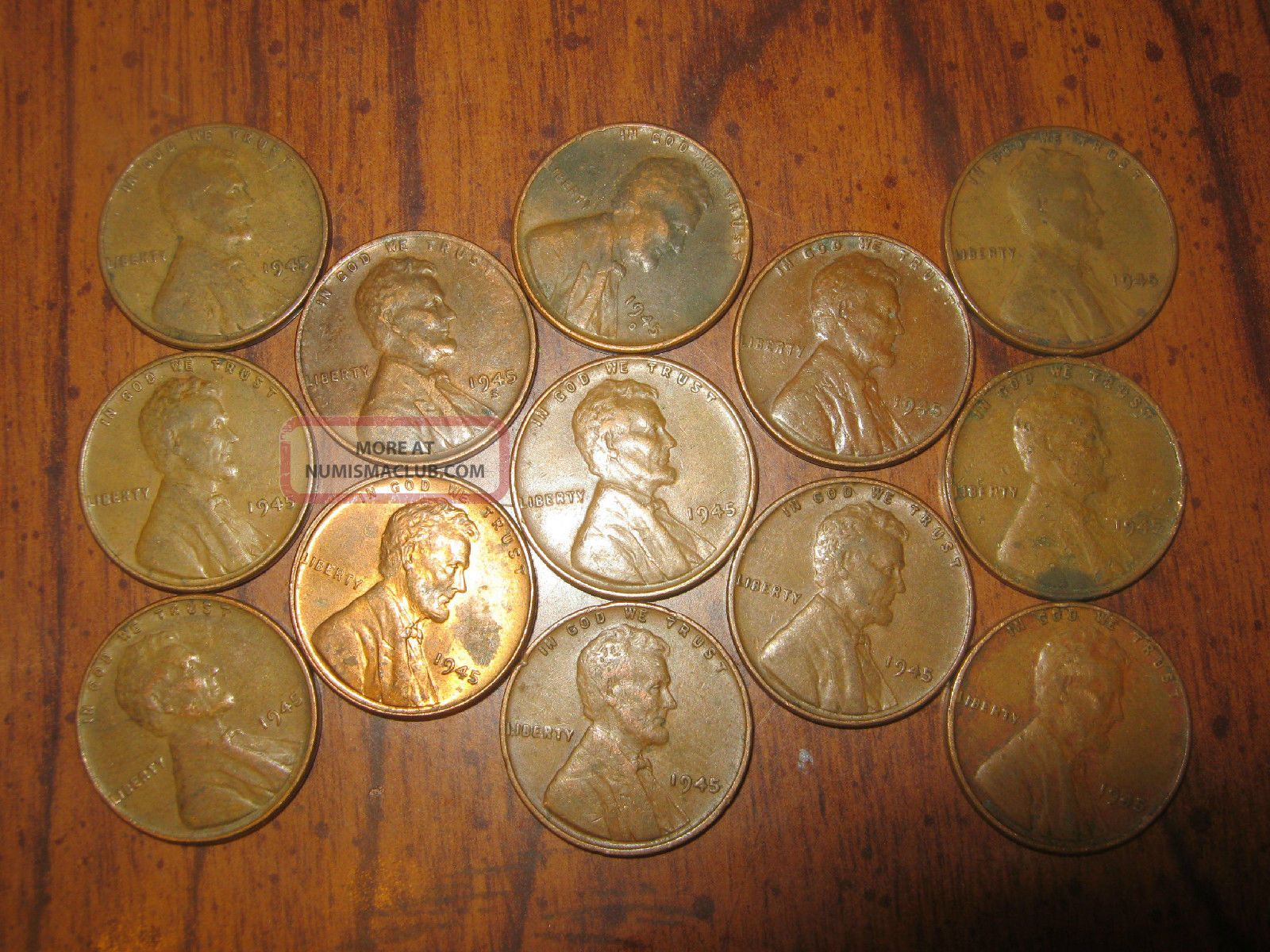 13 1945 D S P Pennies Penny Wheat Lincoln Circulated Ungraded One Cent