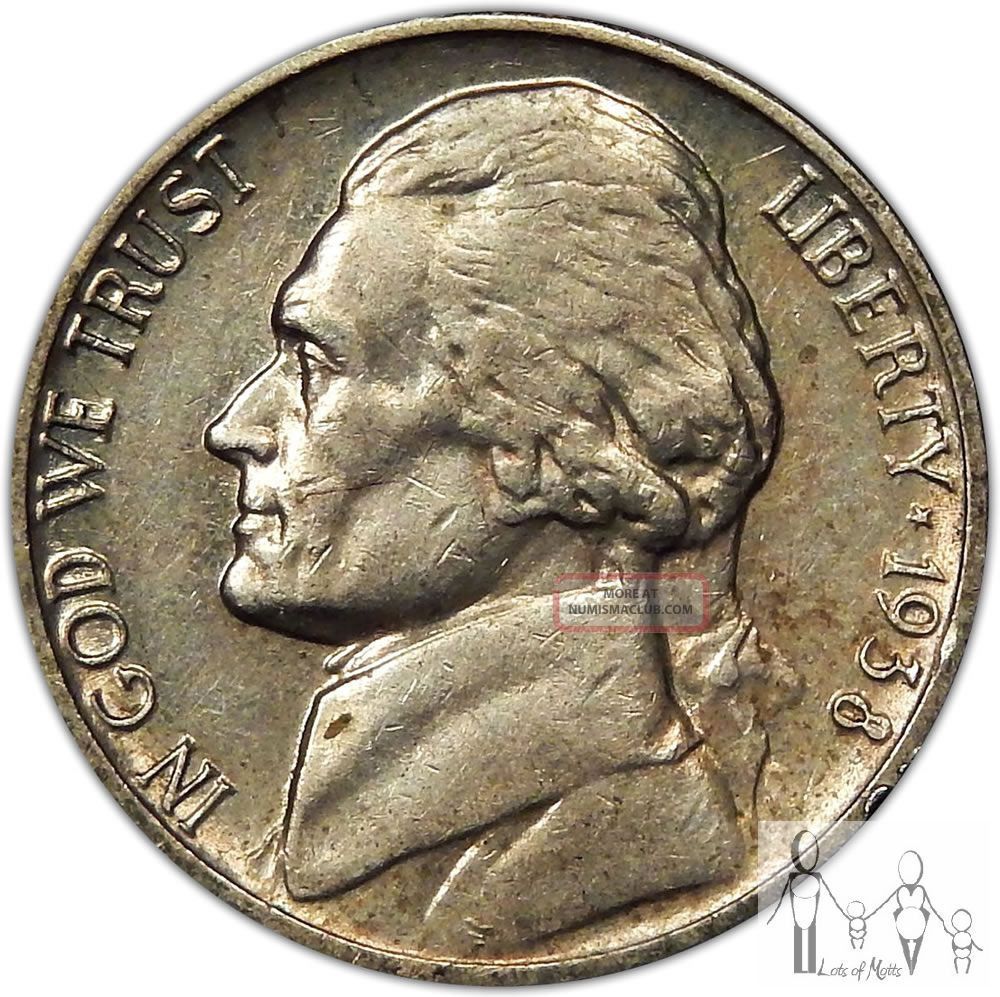 1938 (p) About Uncirculated Au Jefferson Nickel 5c Us Coin B58