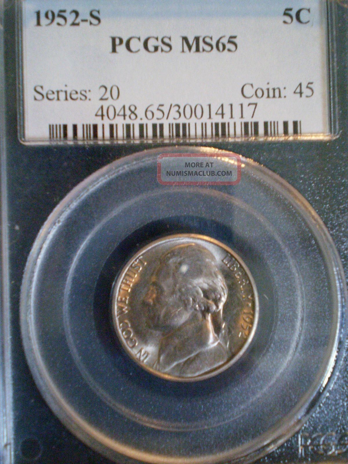 1952 S Jefferson Nickel Pcgs State 65 Cartwheel Luster State 65