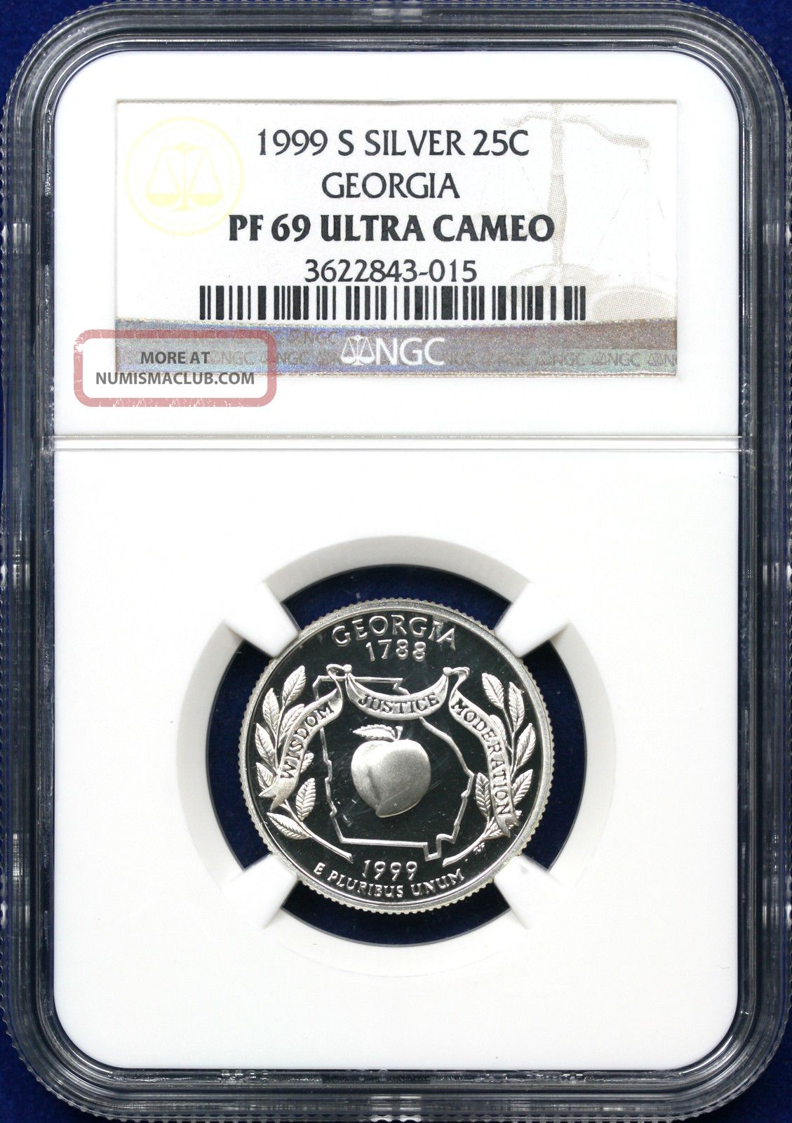 1999 - S Silver 25c Ngc Proof 69 Ultra Cameo Georgia State Quarter 1999 - S Silver 25c Ngc Proof 69 Ultra Cameo Georgia State Quarter