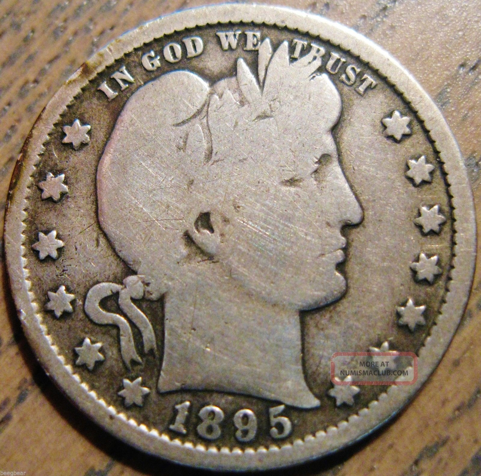 1895 - P Barber Quarter With Part Of Liberty Remaining - Eye Appeal 72