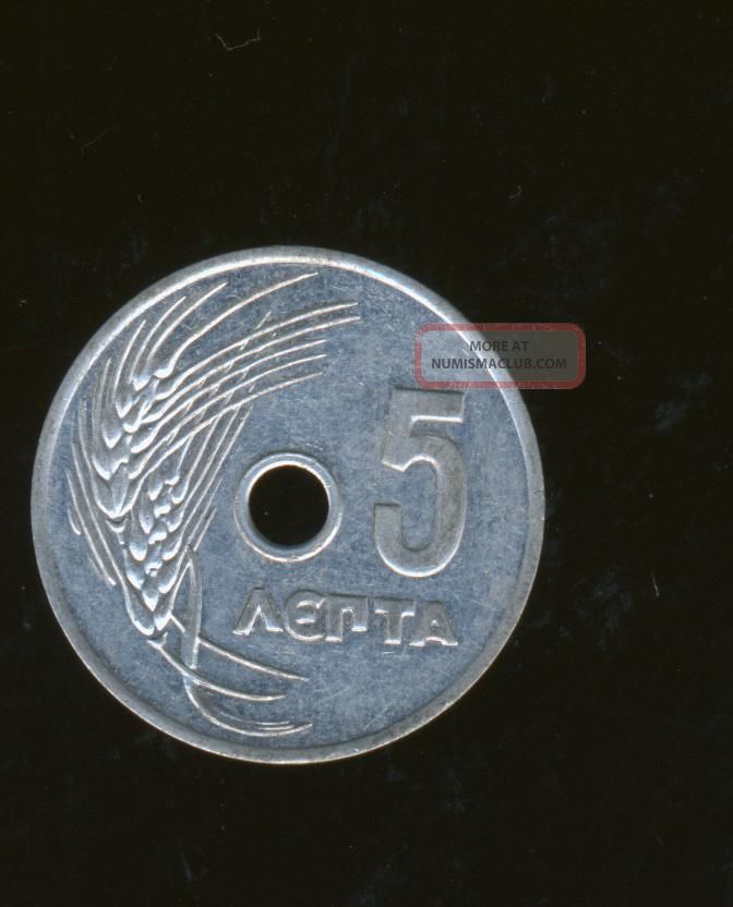Greece 5 Lepta 1954 Vf - Xf, Wheat - Crown Km 77, Prague Greek Coin {offer}