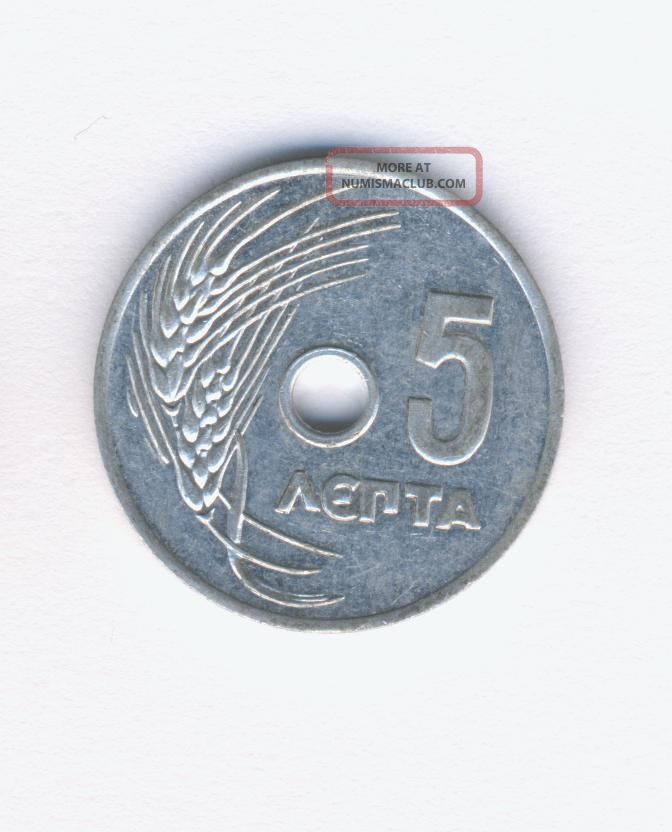 Greece 5 Lepta 1954 Vf - Xf, Wheat - Crown Km 77, Prague Greek Coin {offer}