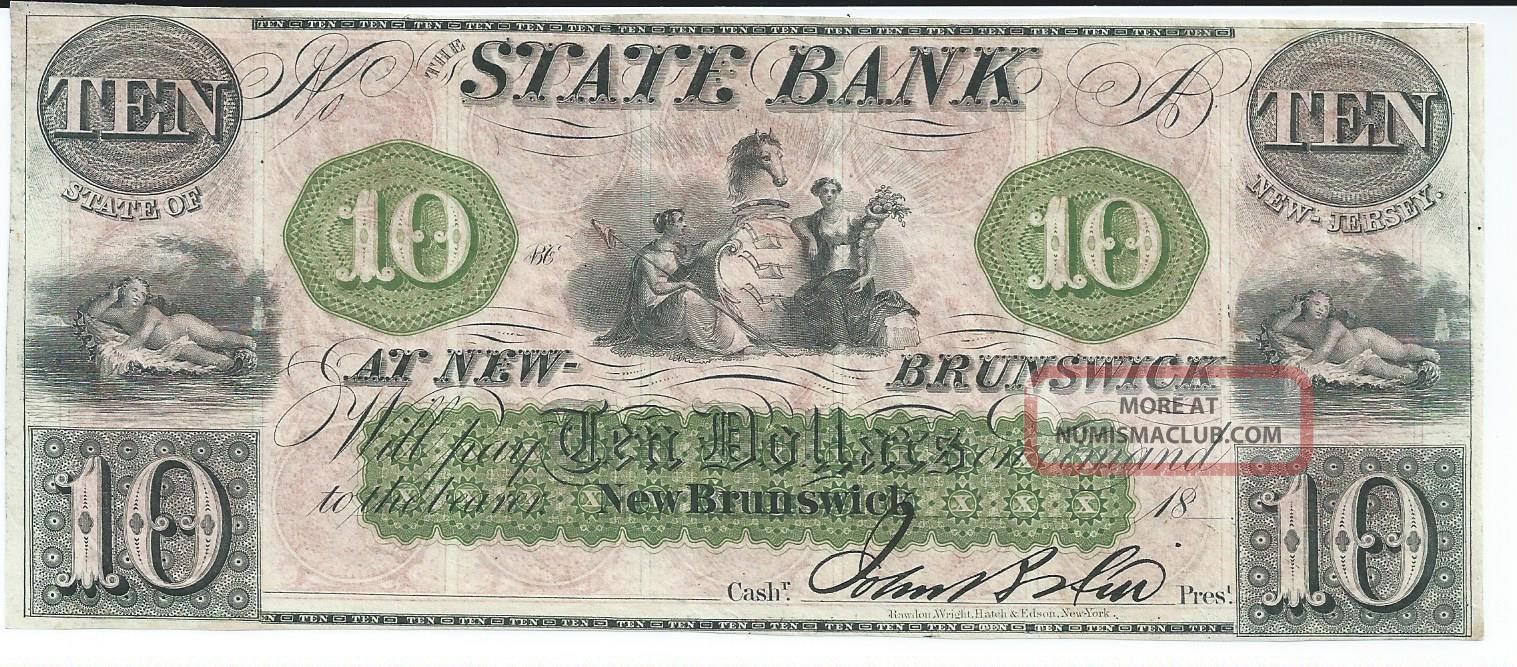 Jersey Brunswick State Bank $10 1844 One Signature G62a Wait 1708
