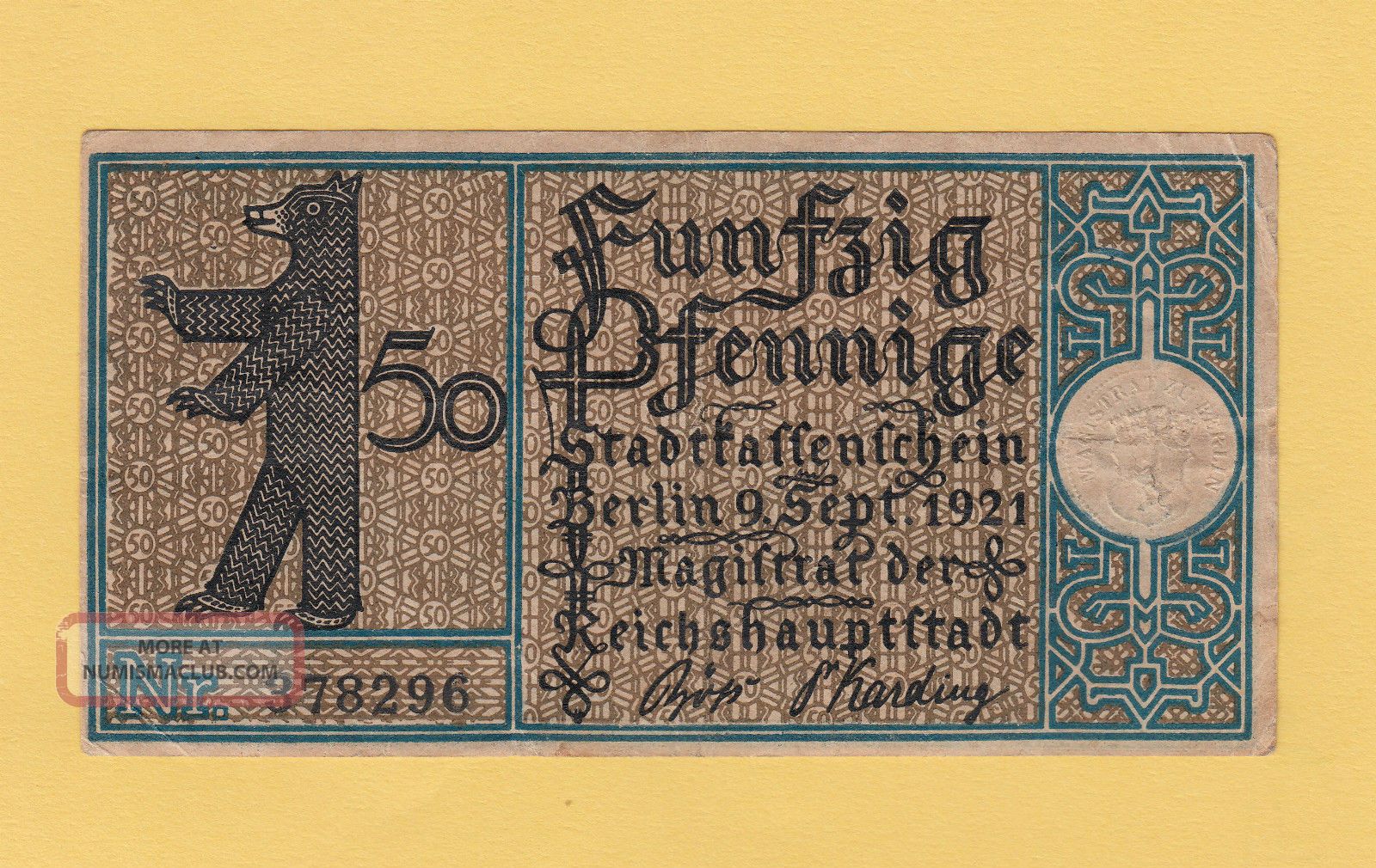 Anunver: Ww1 Notgeld Paper Money 50 Pfennig 1921 Berlin Bezirk 17 ...