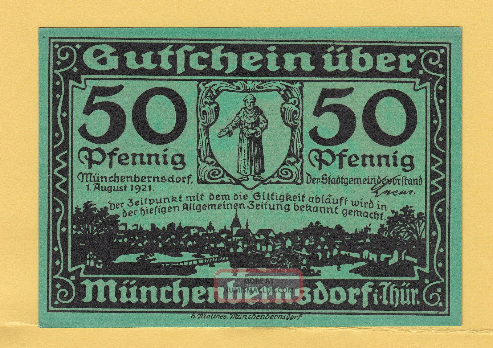Anunver: Ww1 Notgeld Paper Money 50 Pfennig 1921 Münchenbernsdorf Rare