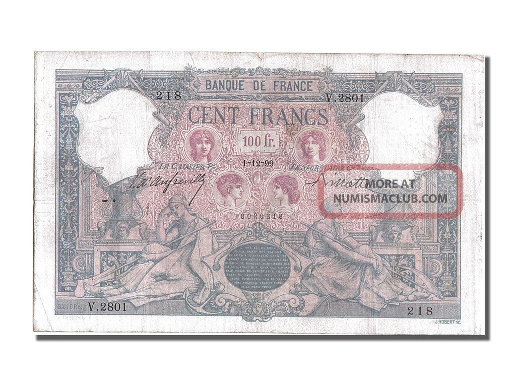 French Paper Money, 100 Francs Type Bleu Et Rose