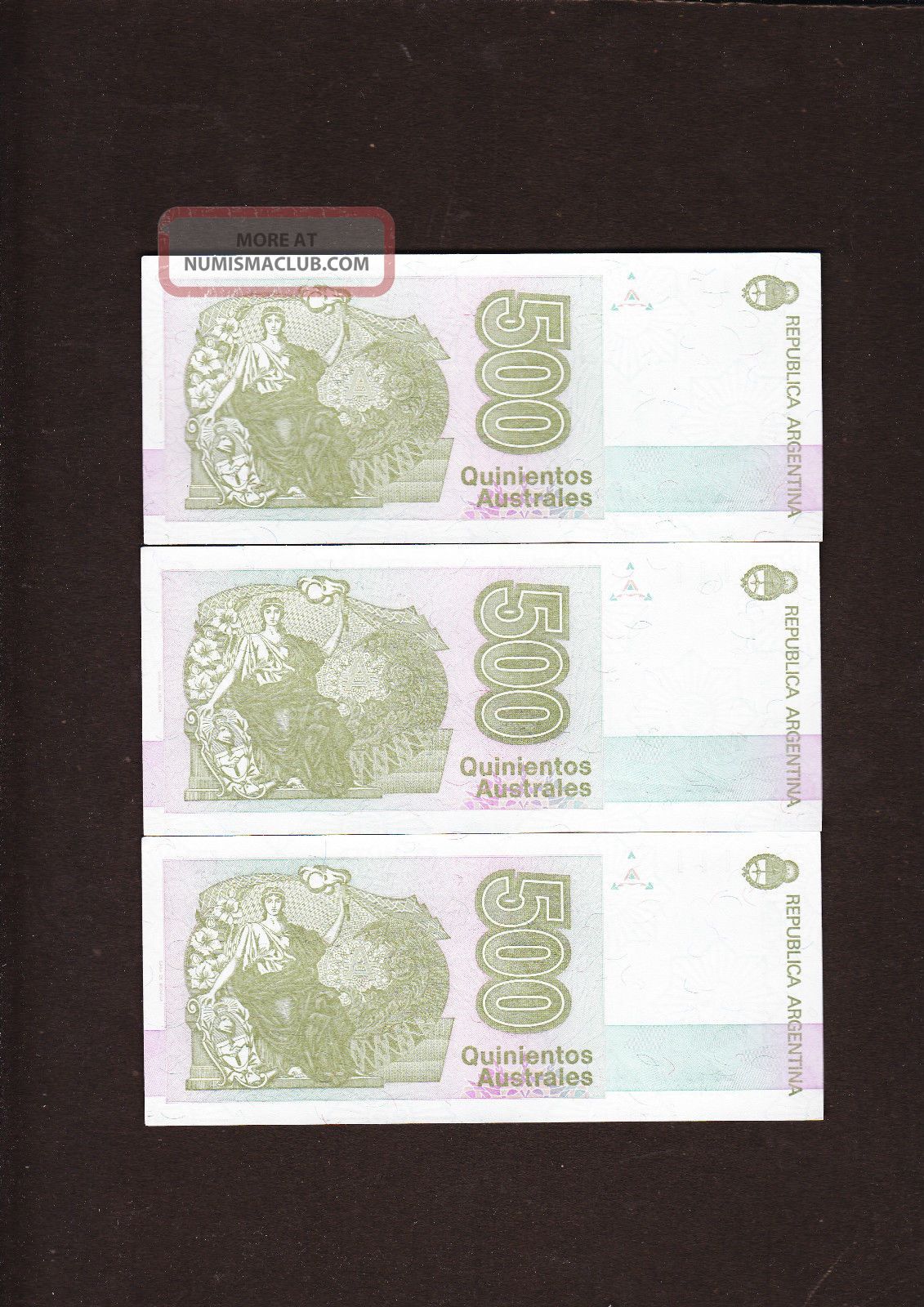 Argentina 500 Australes P - 328b Nd1990 Unc X 3