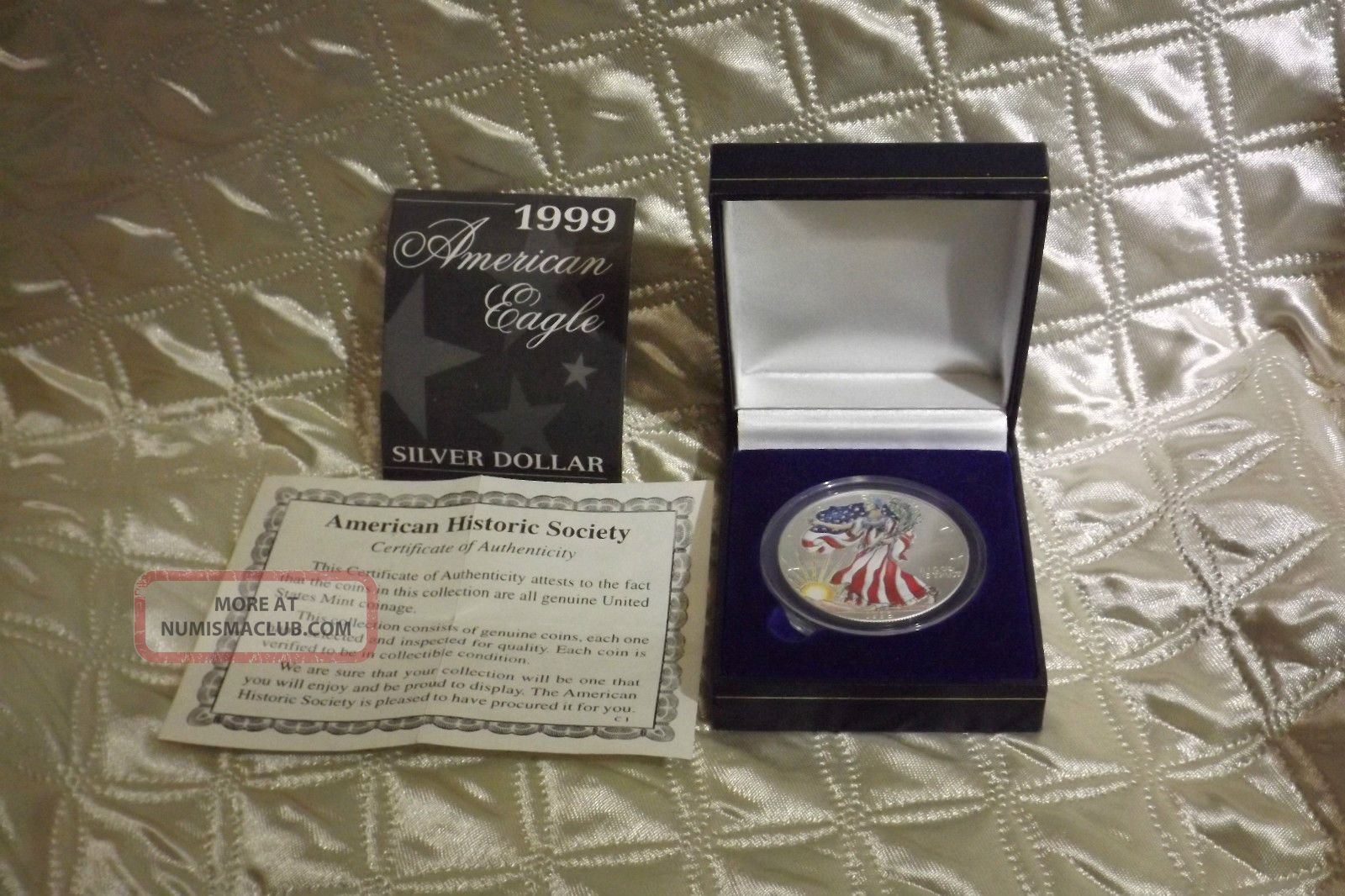 Painted 1999 U. S. Silver Eagle Coin - 1oz. 999 Silver W/ Display Box
