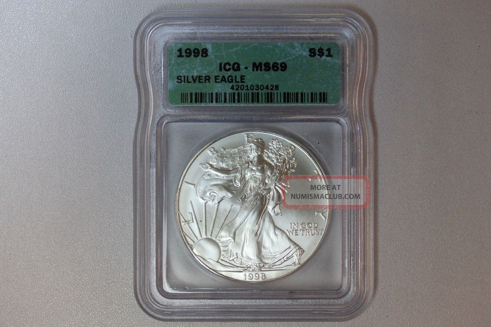 Us 1998 American Silver Eagle Coin Certified Icg Ms69 1oz. 999 Silver ...