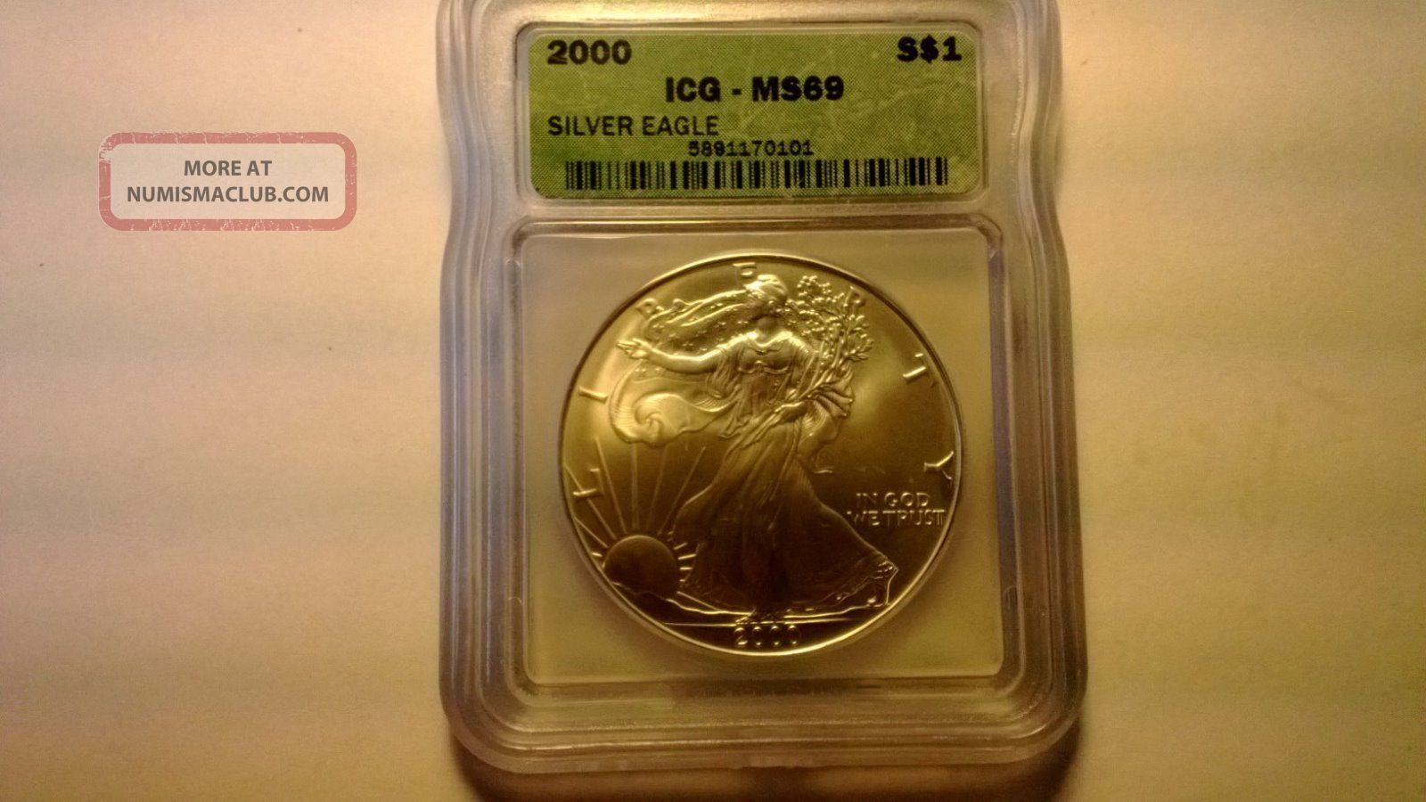2000 Liberty Silver Eagle Dollar 1 Oz. Fine Silver Icq - Ms69 Uncirc.
