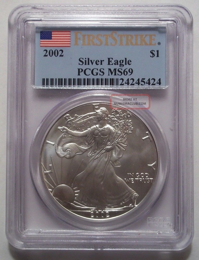 2002 Silver American Eagle Dollar Pcgs Ms69 First Strike Rare