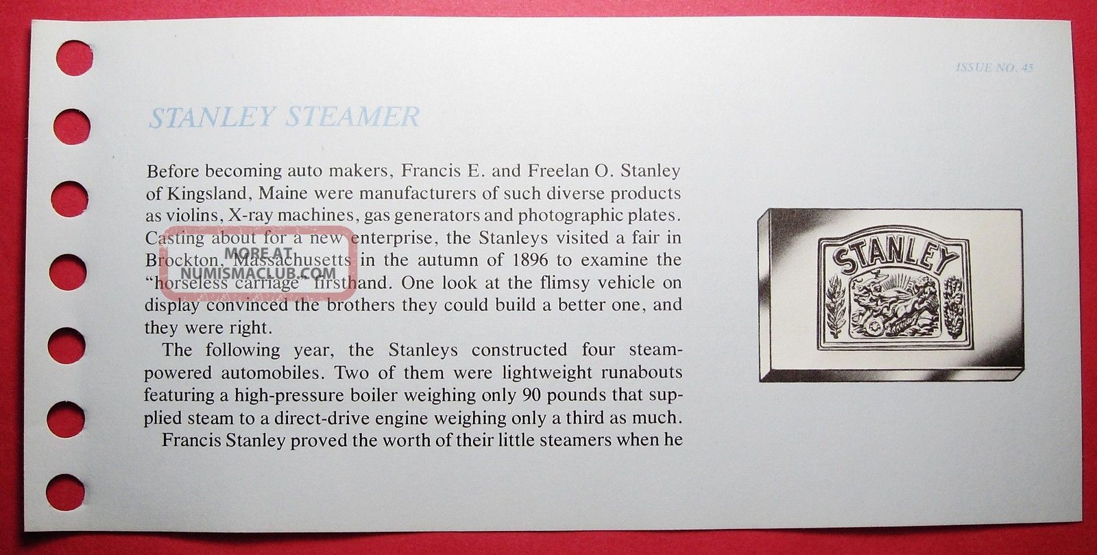 Stanley (u. S. ) Automobile Emblem 0. 76 Oz. 925 Silver Bar Franklin ...