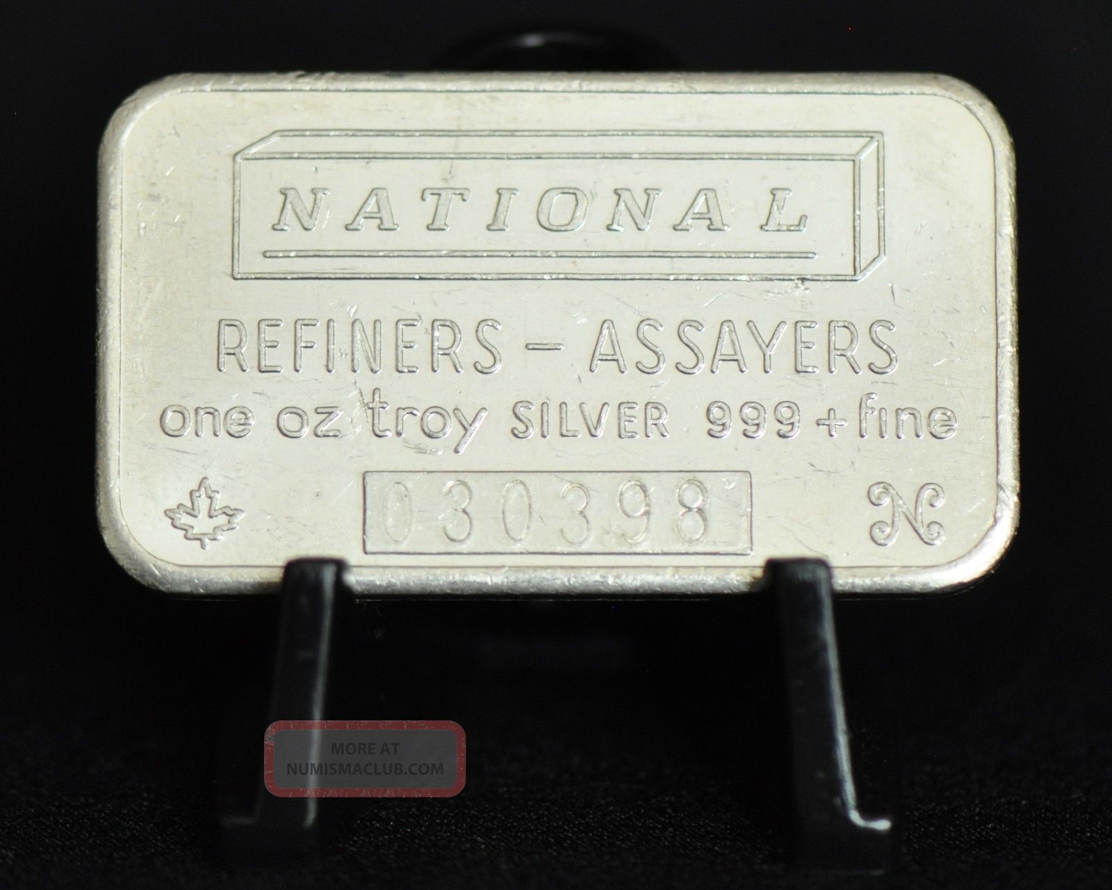 1 - Oz. 999 Silver Bar - National Refiners & Assayers - Ser. 030398