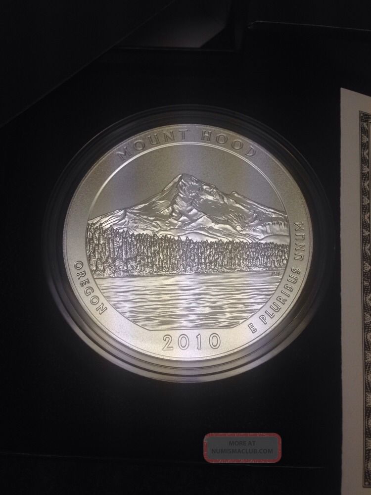 2010 P Mount Hood 5oz Silver Atb Coin - W/us & Np5