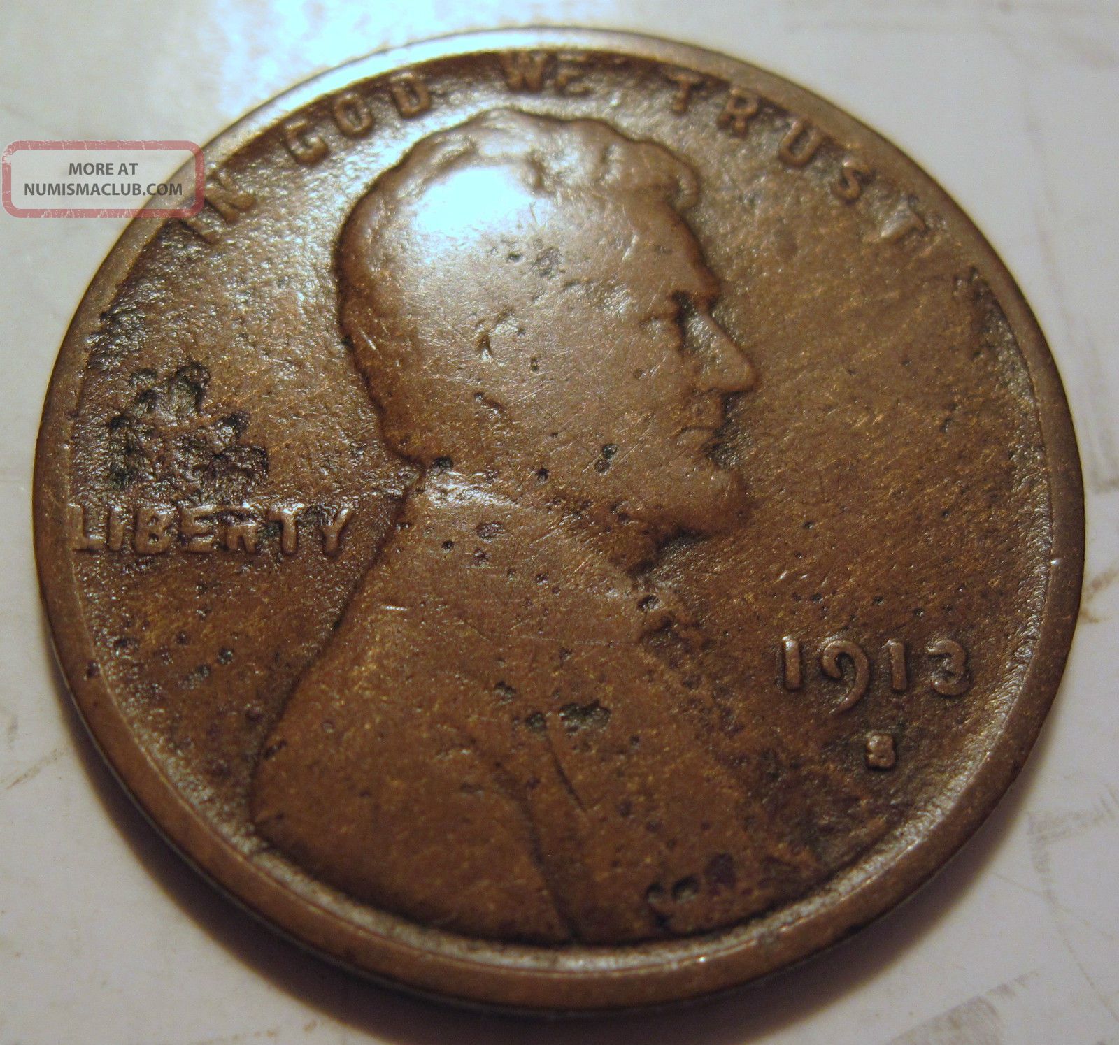 1913 S Lincoln Wheat Cent Coin One Penny (322aj)