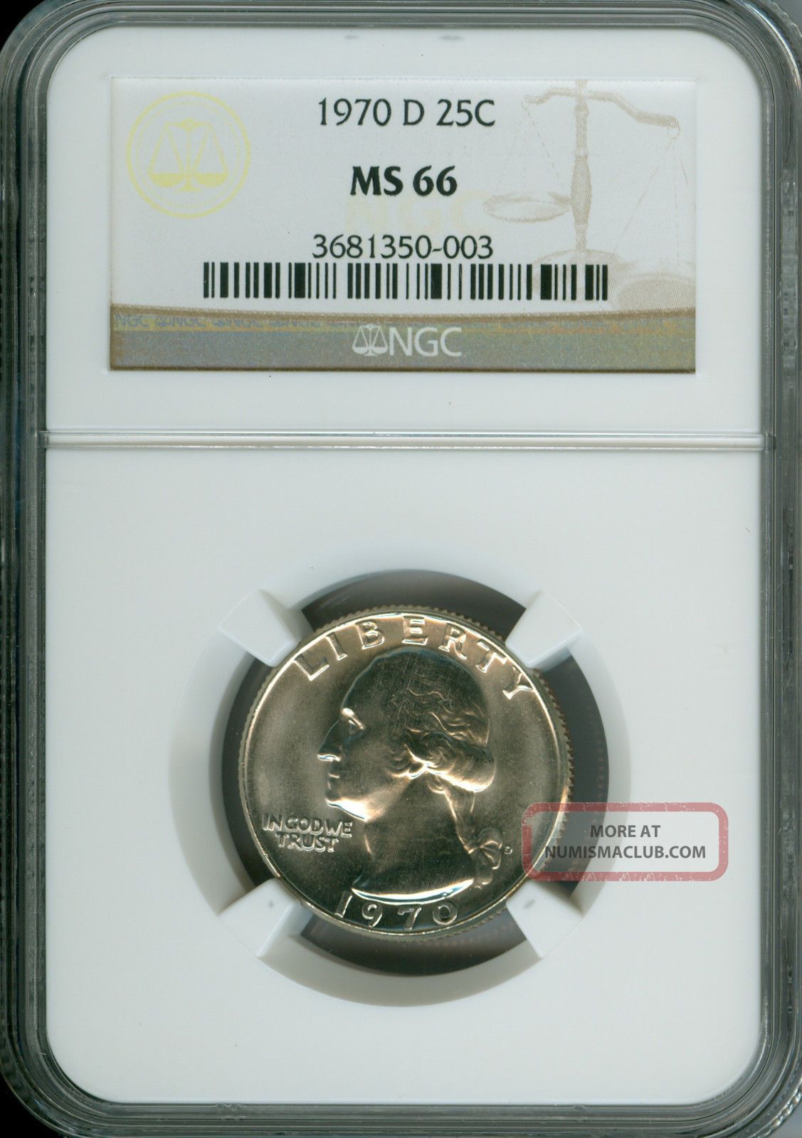 1970 - D Washington Quarter Ngc Ms66 Pq