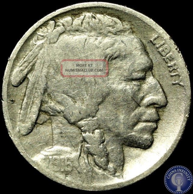 1916 P Buffalo Nickel Rare Date F/vf 613