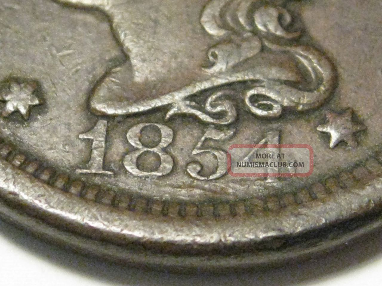 1854 Braided Hair Us Large Cent. Grades At Xf. Dark.