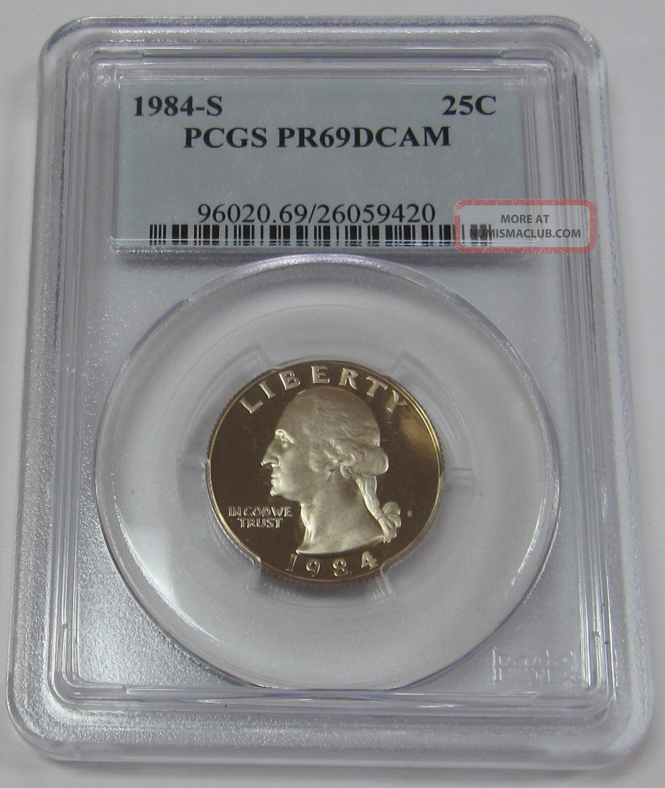 1984 - S Proof Washington Quarter Graded By Pcgs Pf 69 Dcam