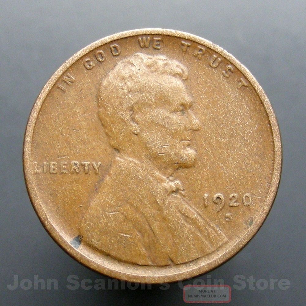 1920 - S Lincoln Wheat Cent 1c Circulated Us Coin G/vg