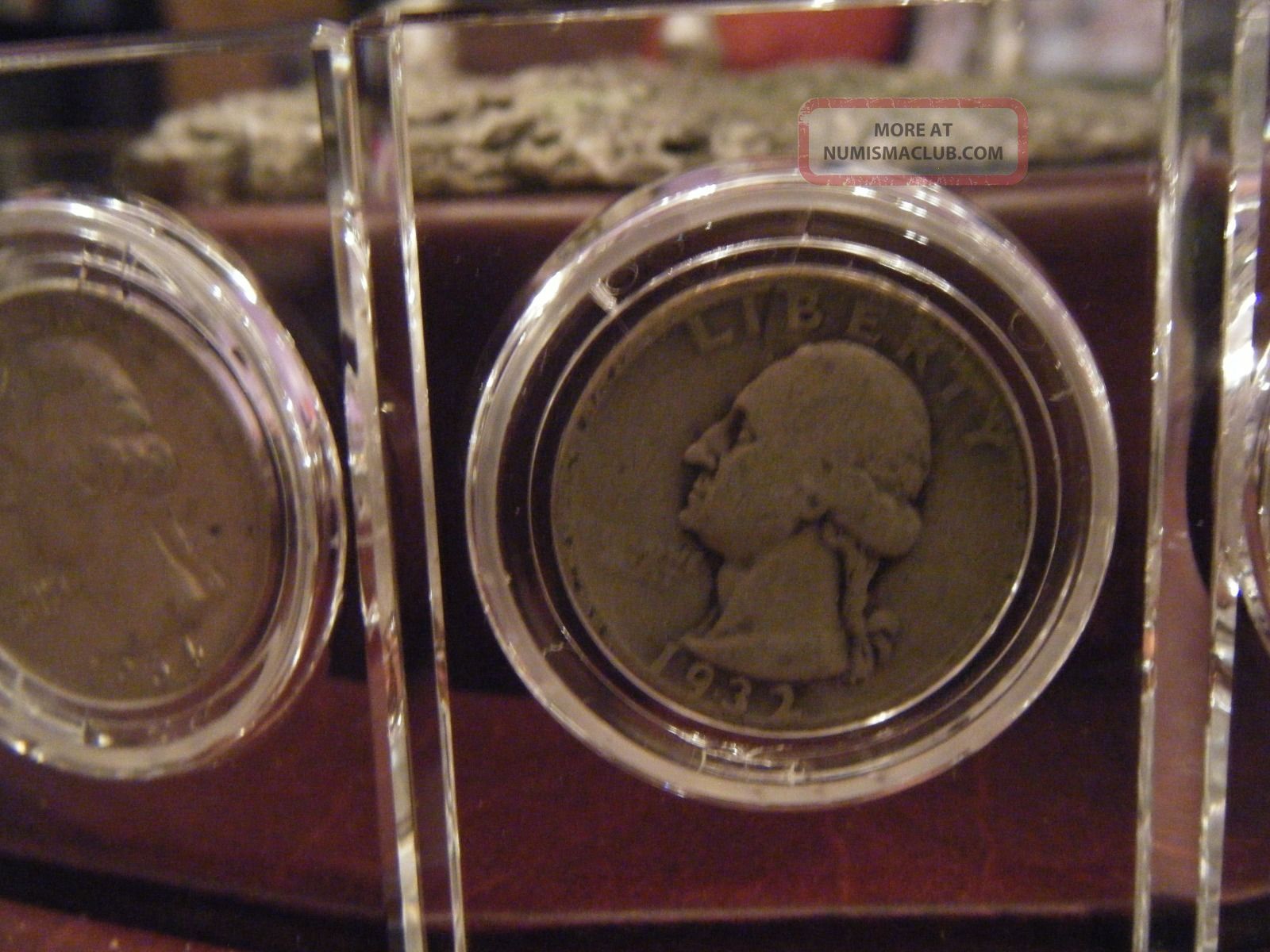 18 Washington Silver Quarters 1932 - 1964 (90% Silver) In Crystal W ...