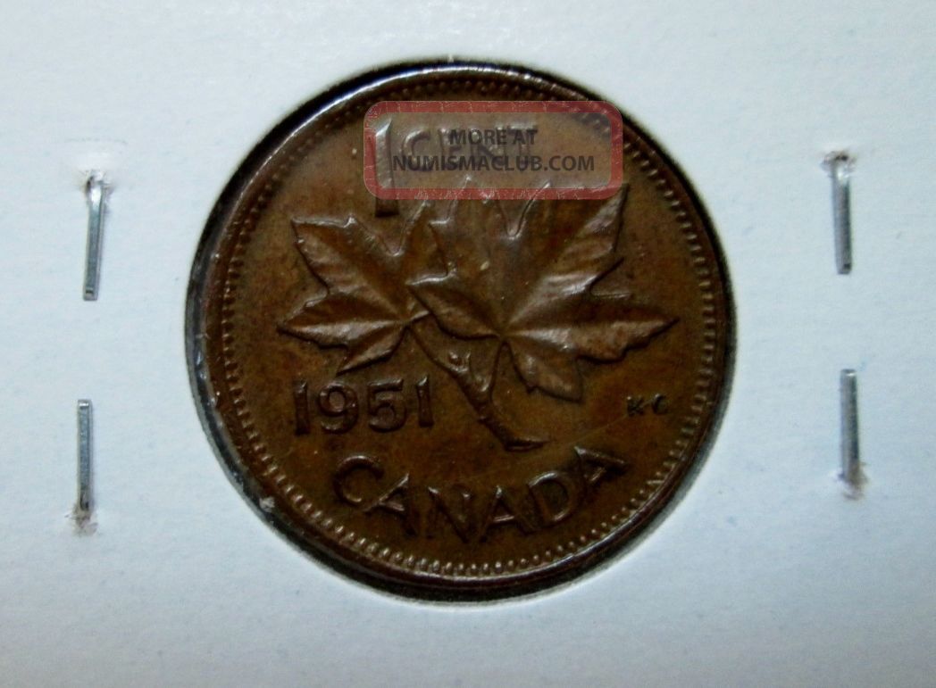 1951 Canadian Penny Coin 1 Cent Coin.