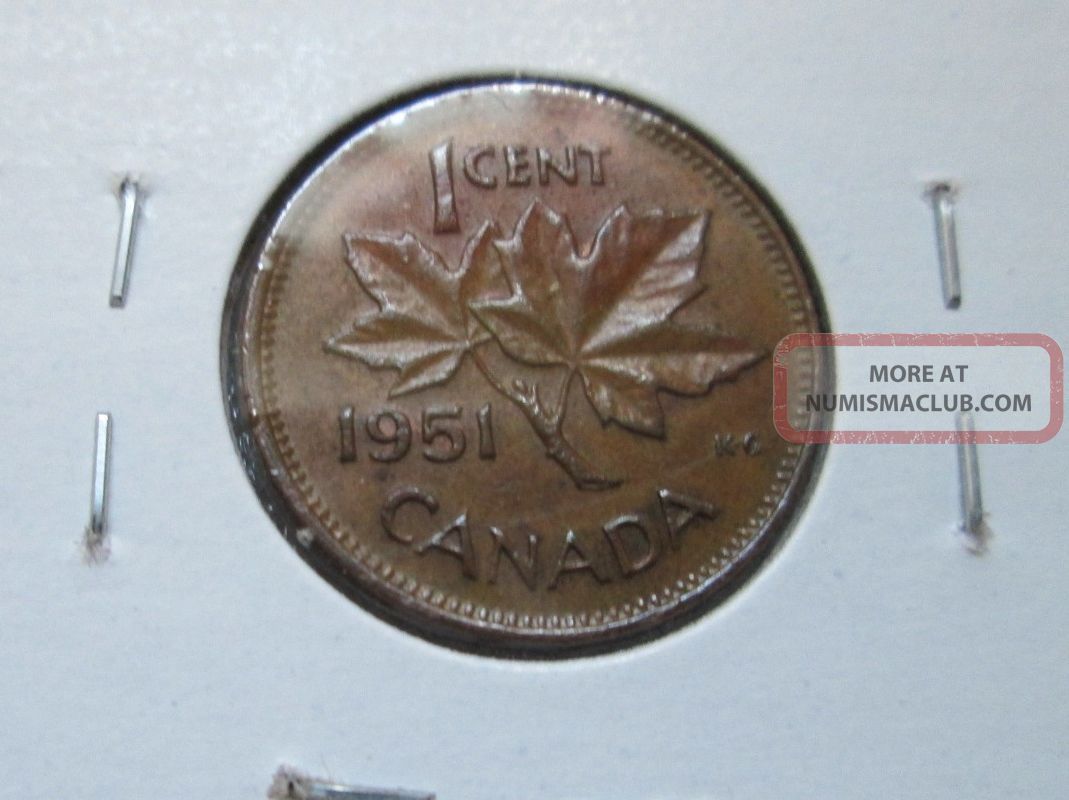 1951 Canadian Penny Coin 1 Cent Coin.