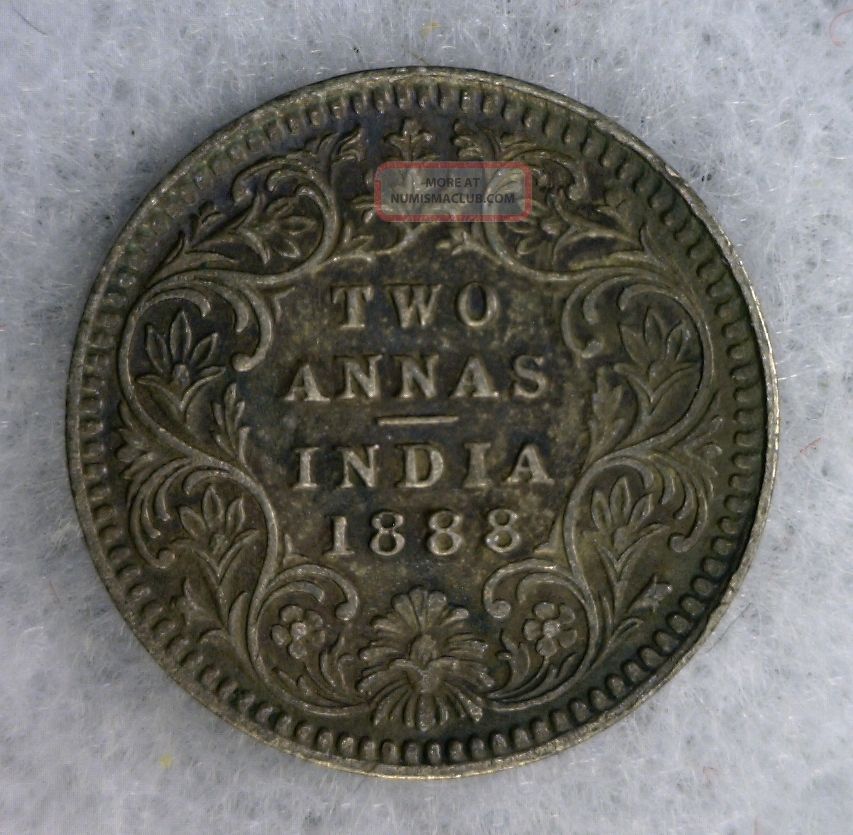 British India 2 Annas 1888 Silver Coin (cyber 1152)
