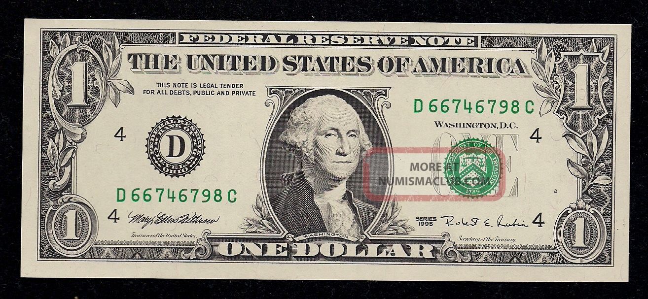 $1. 00 Series 1995, D - C Block Web Note, Federal Reserve Note, Gem ...