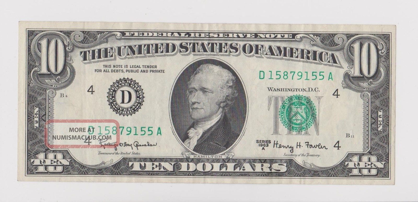 1963a 10 Ten Dollar Bill