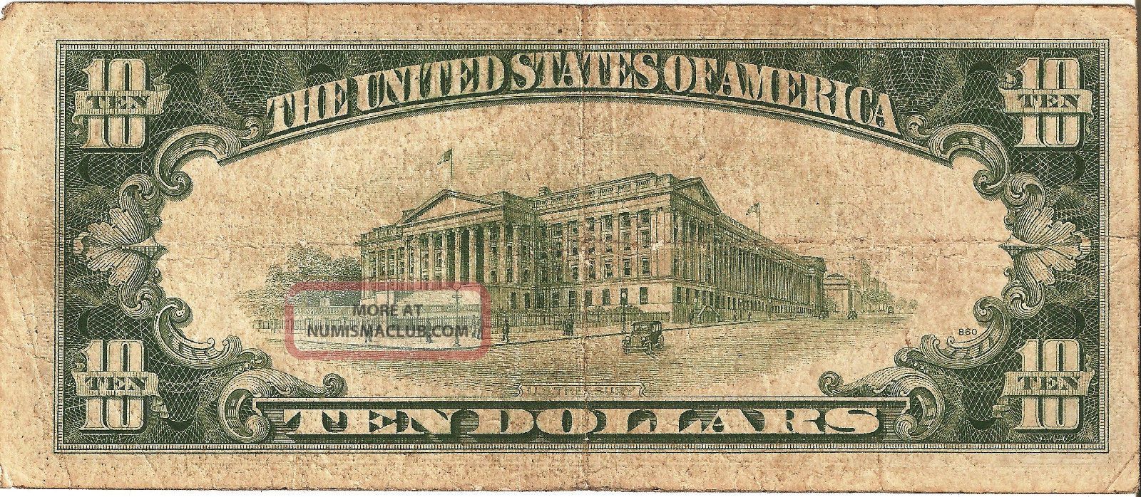 1934 - A $10. 00 Silver Certificate North Africa Yellow Seal Very Fine