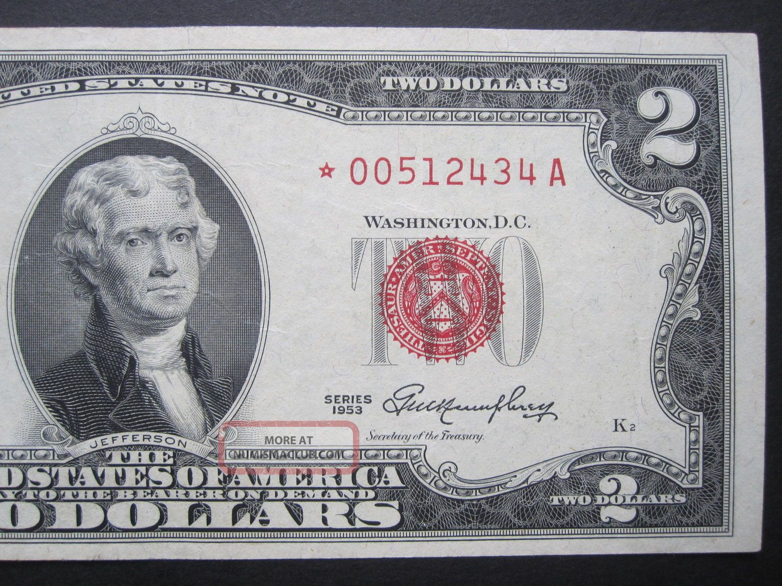 Star 1953 2 Red Seal Legal Tender Low 00 2 Star Note Paper Money