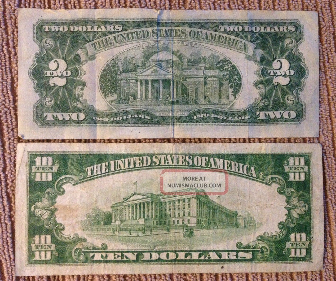 1928d - $10 Federal Reserve Note & 1963 - $2 Legal Tender Red Seal