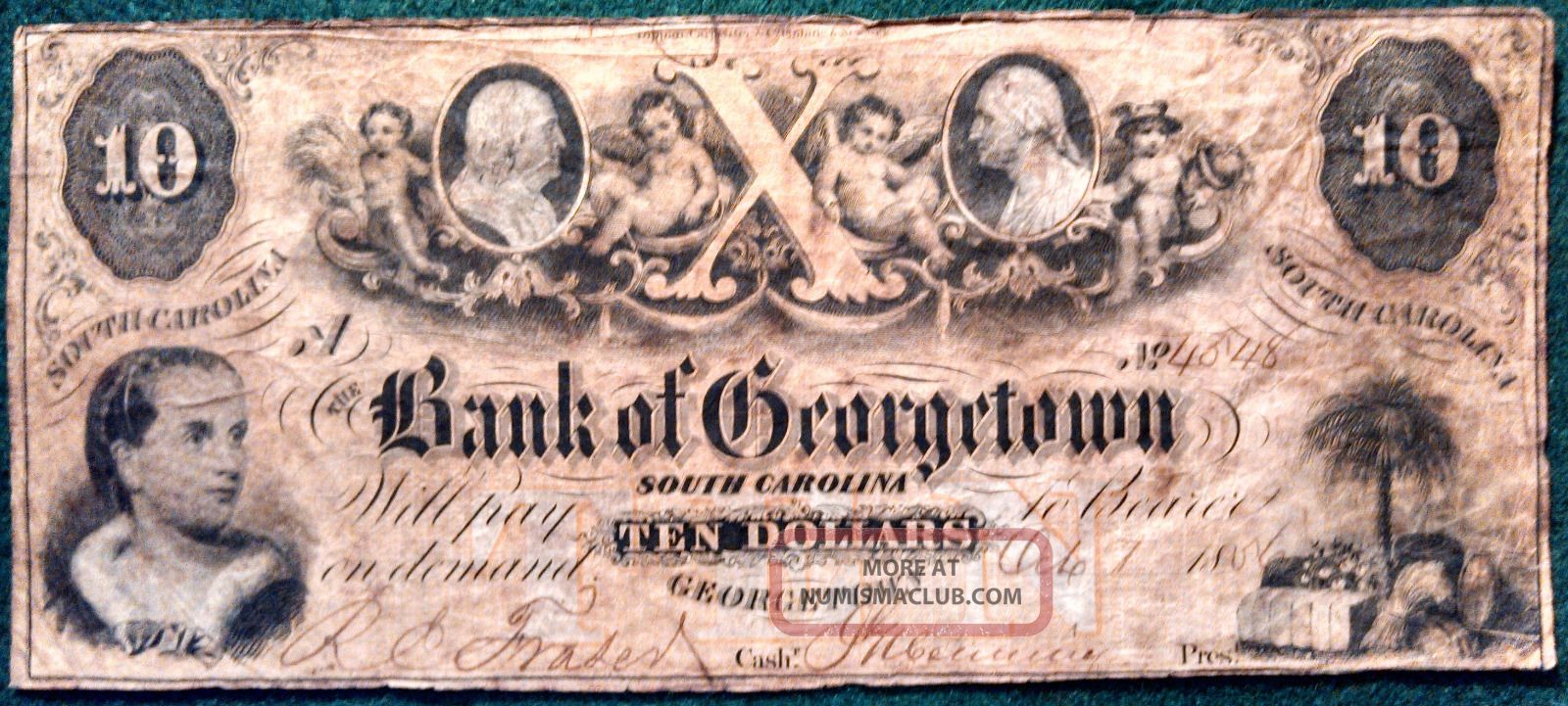 1856 Bank Of Georgetown Ten - Dollar Note - Georgetown, Sc