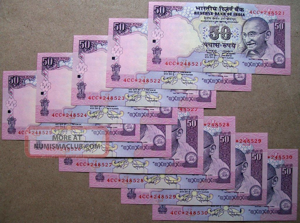 2011 Rs. 50 Fifty Rupees Gandhi { Prefix - 4cc } 10 Pc From Bundle ...
