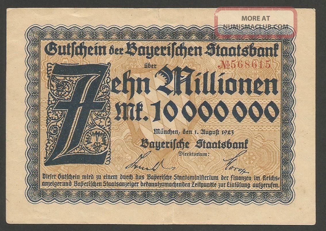 Banknote Germany " 10, 000, 000 Marks " 1923
