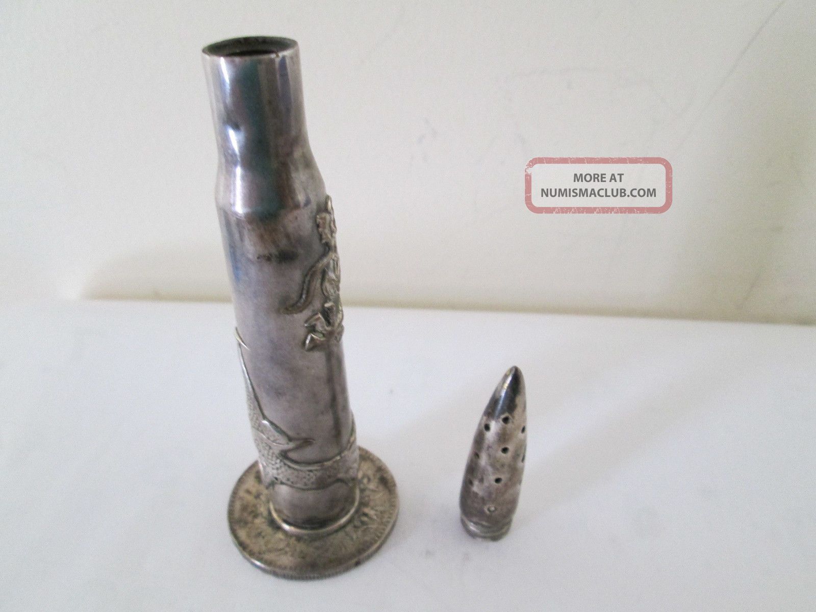 Wwii Shell Trench Art Copper Dragon With 1921 China Fat Man Silver ...