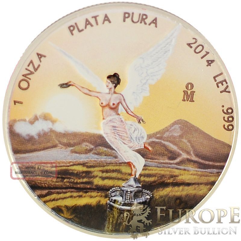 2014 1 Oz Ounce Silver Mexican Libertad Coin Colorized Mexican Tan