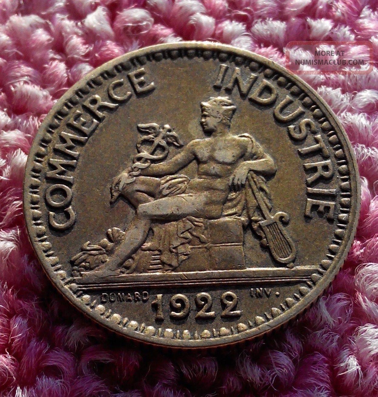 France 1922, 2 Francs, Chambers Of Commerce Coinage. Mercury Seated.