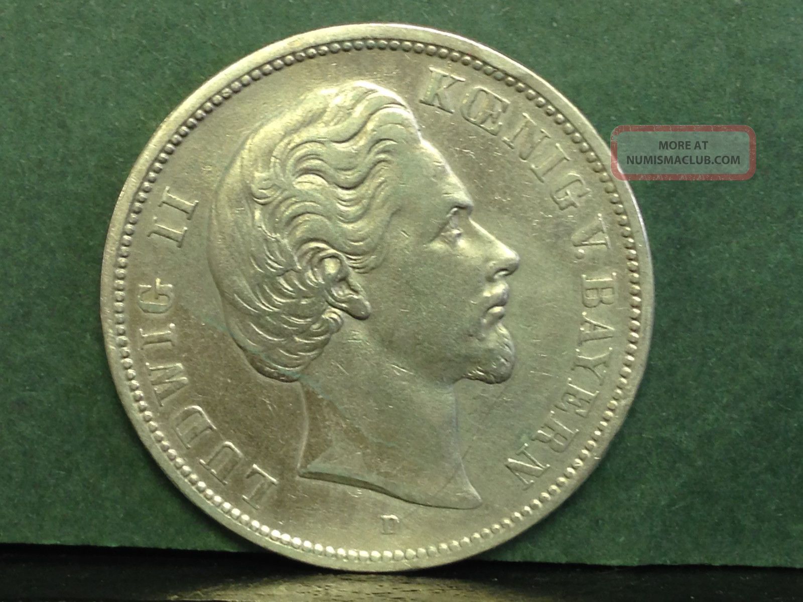 Bavaria 1874 - D Silver 5 Mark, Ludwig Ii