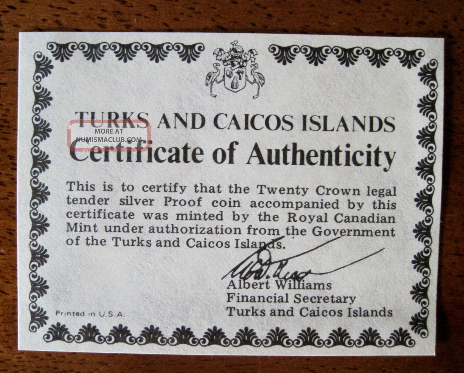 1975 Turks And Caicos Islands 20 Crowns Silver Proof With