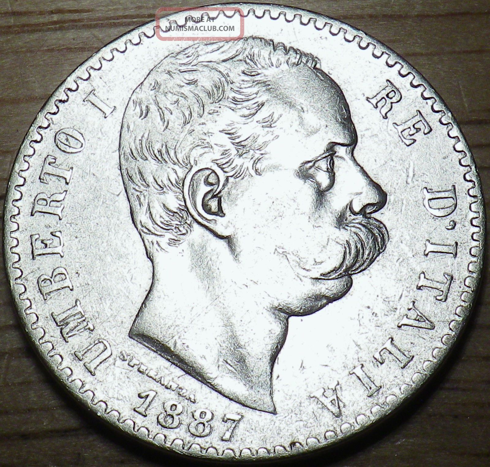 1887 Italy Silver 2 Lire - Larger Coin - Look