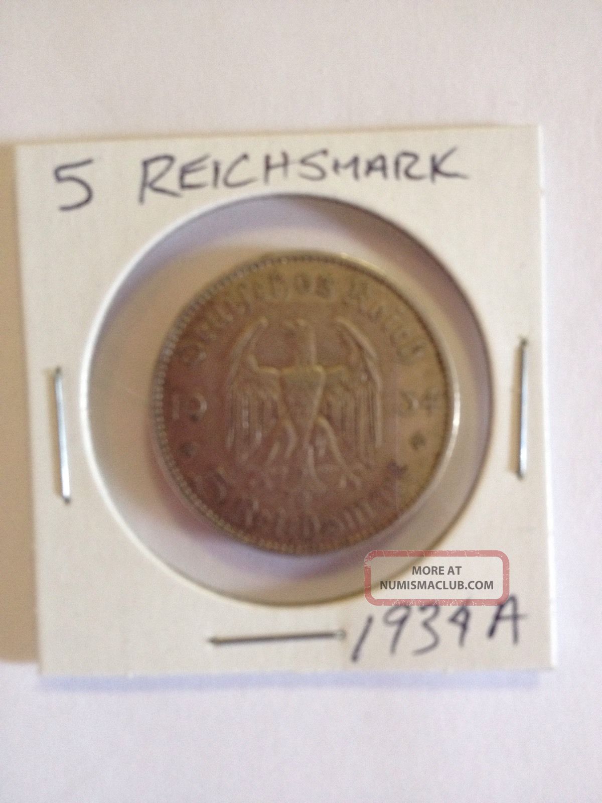 Antique Wwii Nazi Germany 1934 A 5 Reichsmark Silver Coin