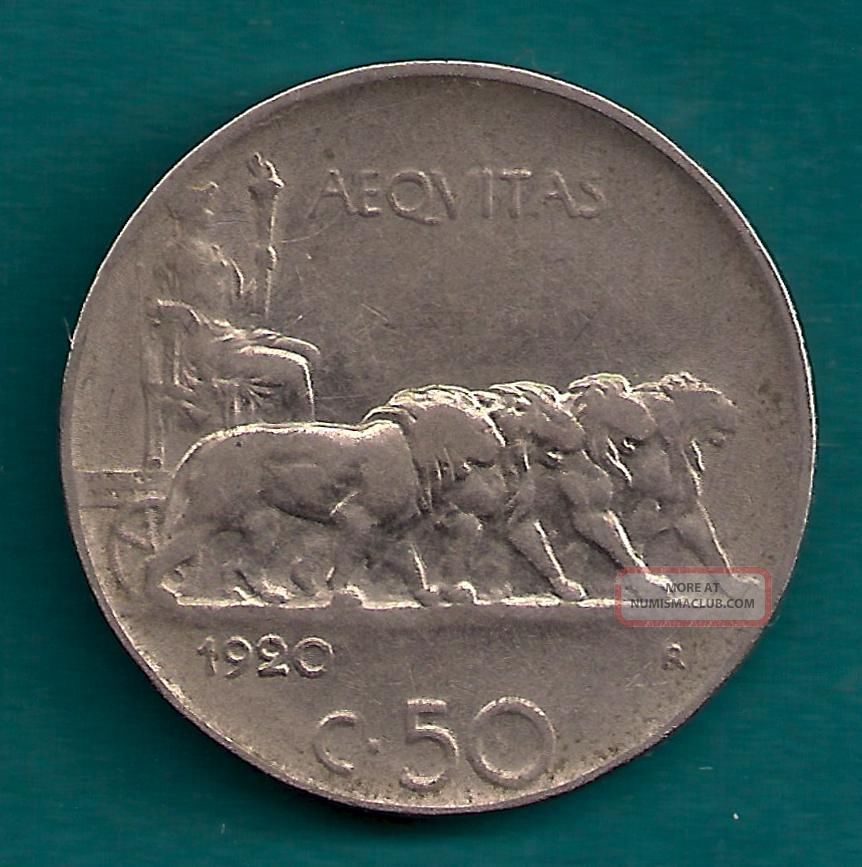 Italy Kingdom 50 Centesimi 1920 - R Four Lions Pull Cart Of Aequitas Coin