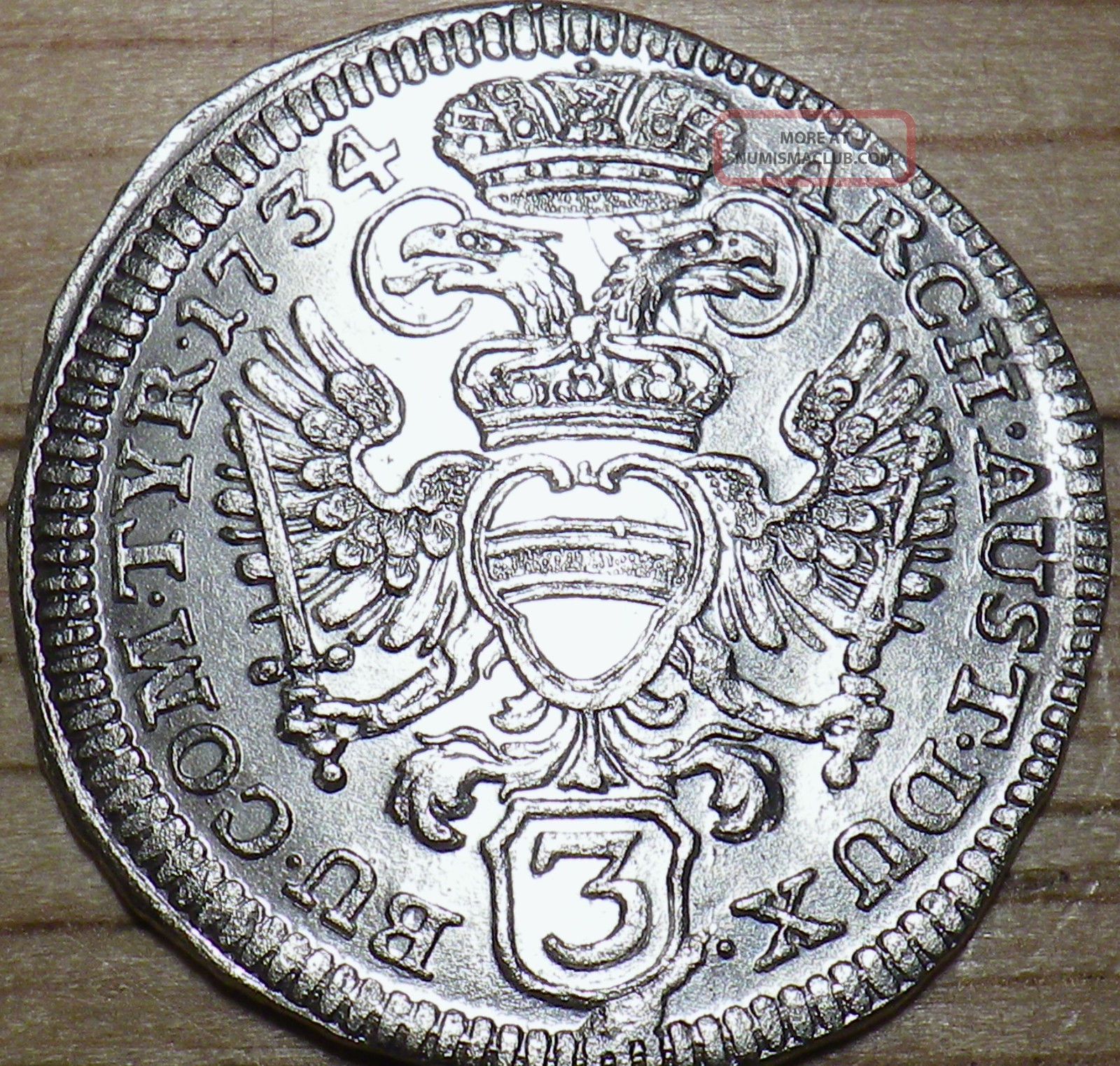 1734 Austria Silver 3 Kreuzer - Bu - Look