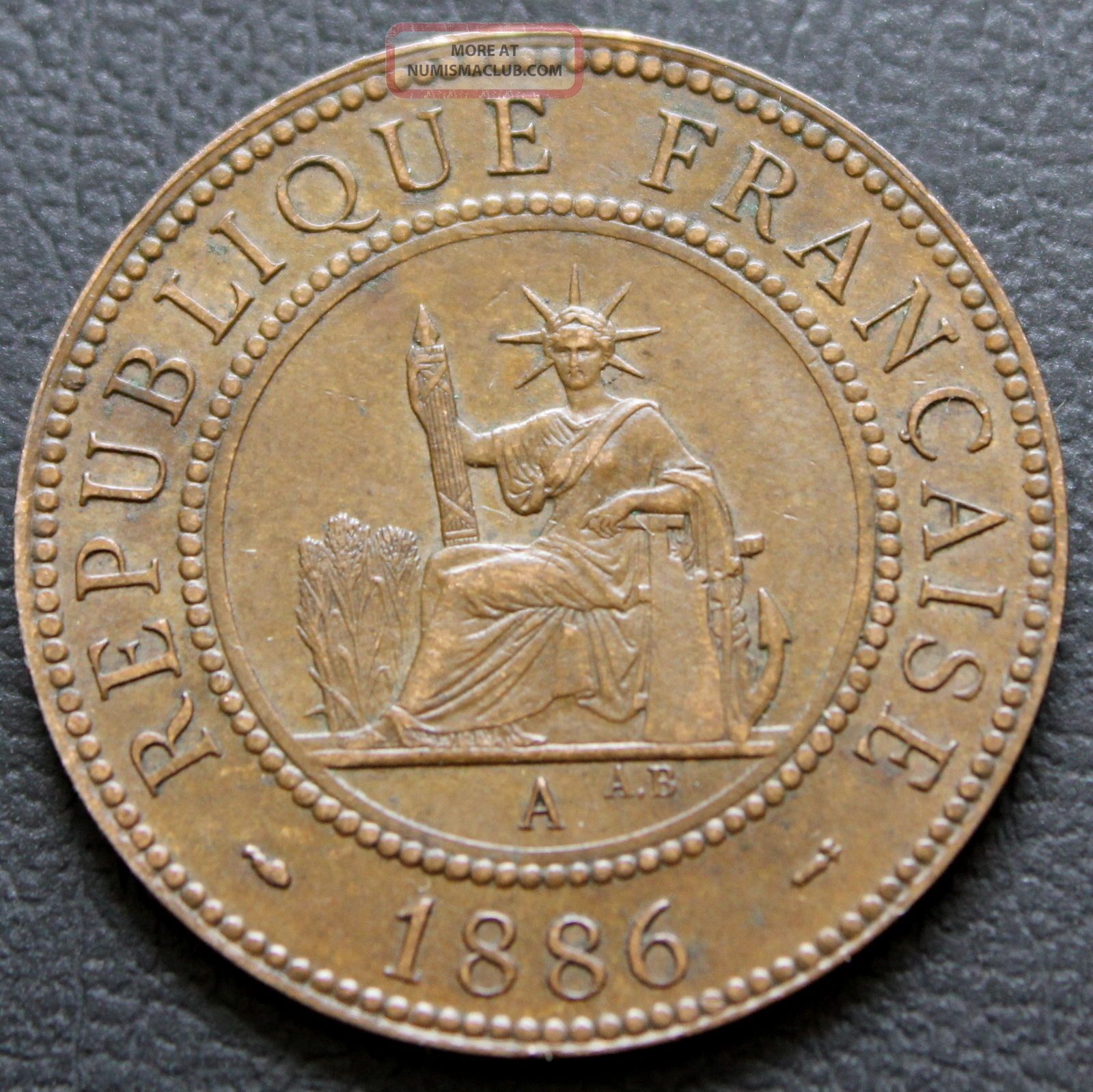 1886 French Indo China 1 Cent Large Bronze Coin
